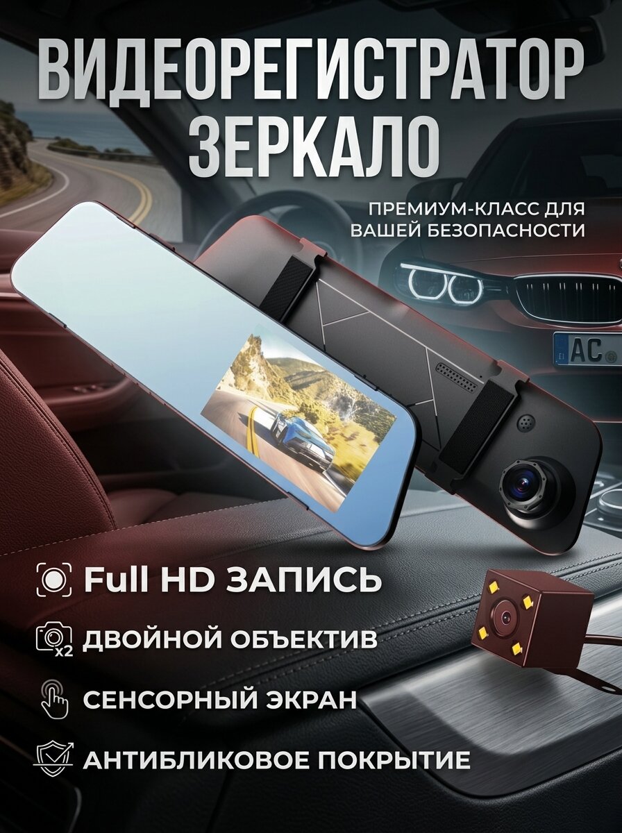 Автомобильный зеркало-видеорегистратор Vehicle Blackbox DVR внимание! Кабель для айфона в подарок!