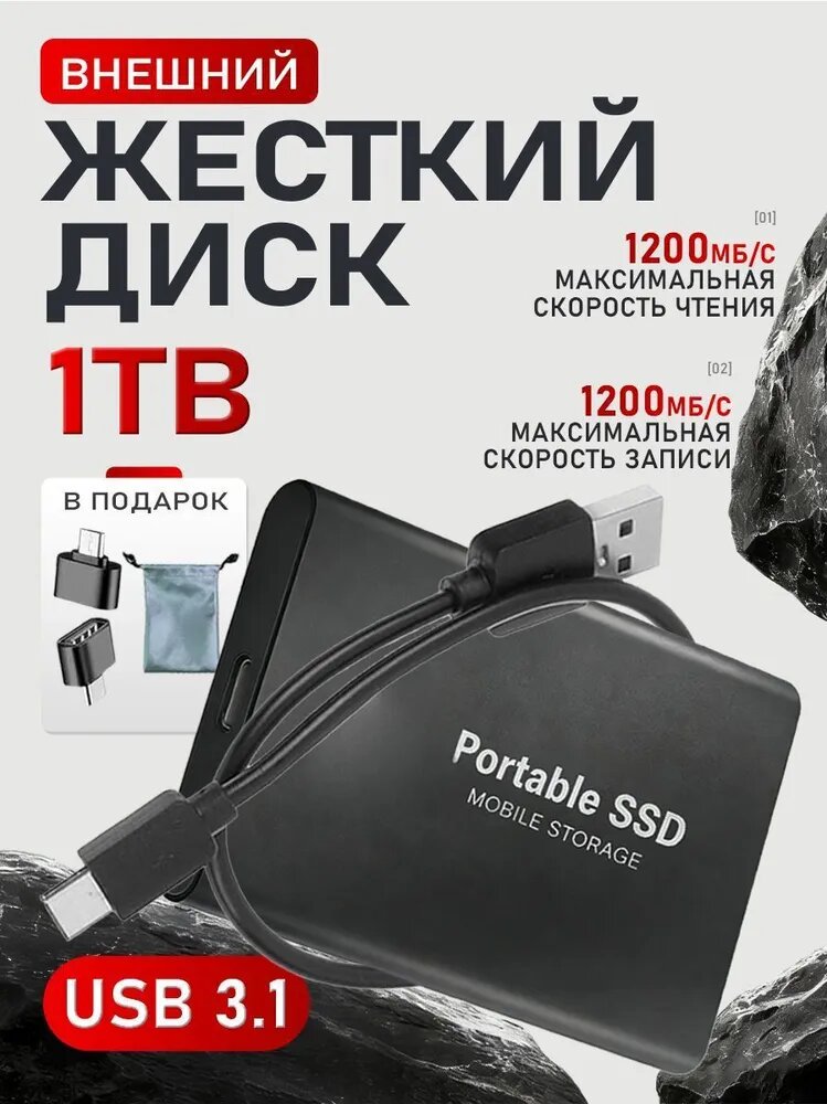 ZeroLag 1 ТБ Внешний жесткий диск, Металл, черный матовый