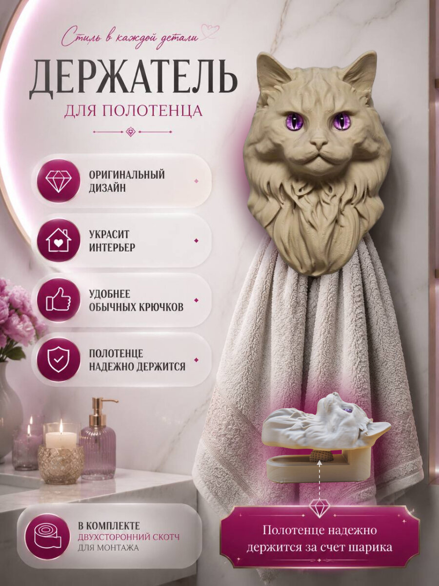 Держатель для полотенец универсальный самоклеящийся (цвет: бежевый)