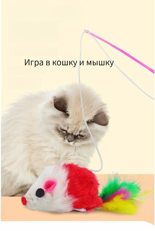 Интерактивная игрушка для кошек: длинная удочка-дразнилка с перьями и помпоном для снятия скуки
