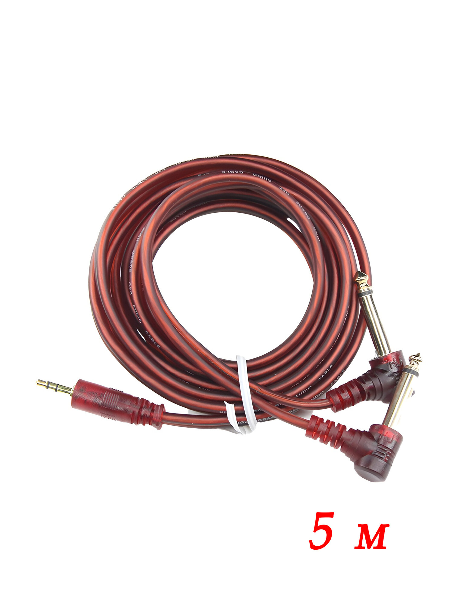Кабель Mini-Jack 3.5 - 2 x Jack 6.3, 5 метров мини-джек на большой джек, угловые коннекторы, стерео
