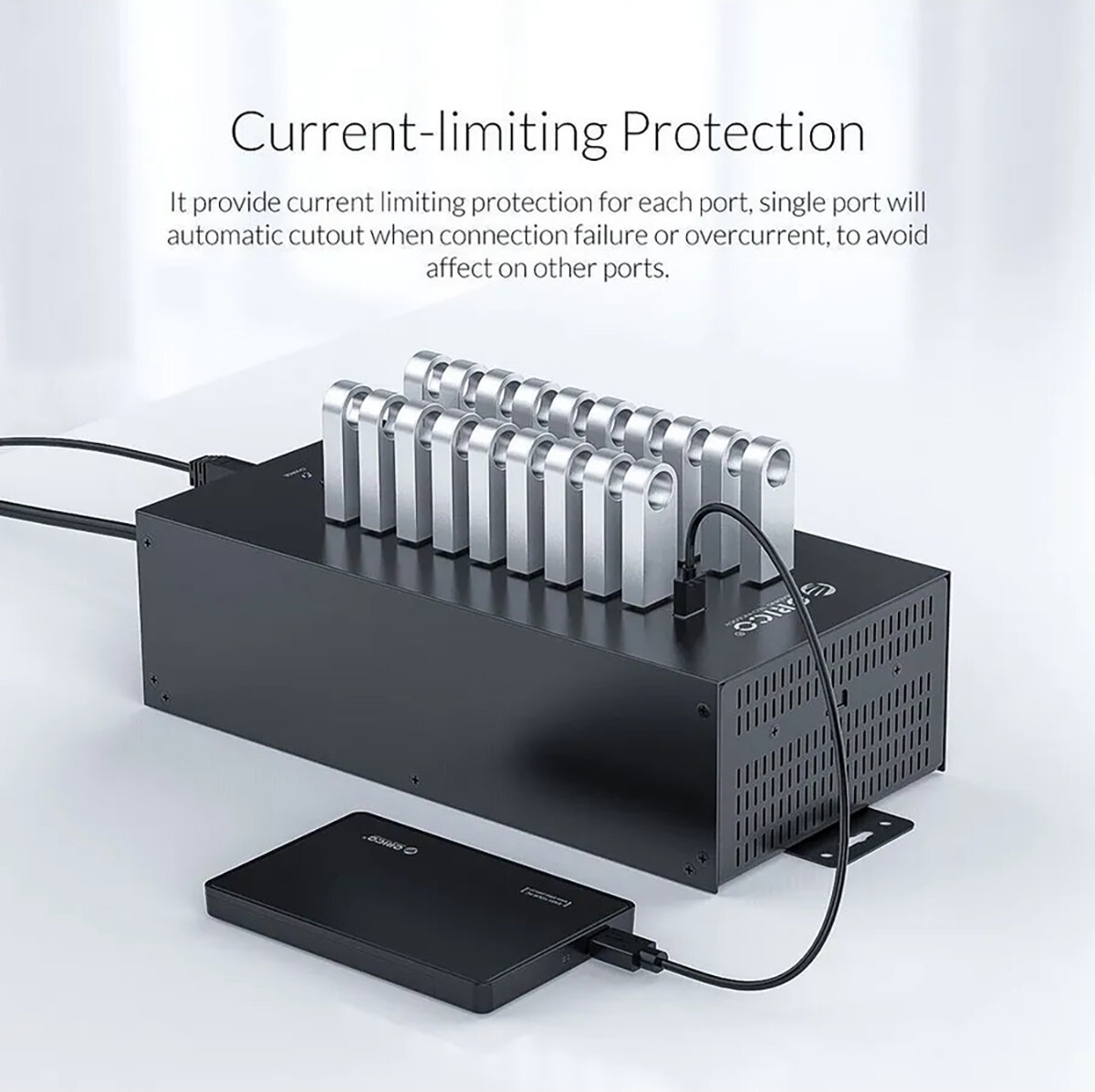 Промышленный USB-концентратор ORICO IH20P, встроенный адаптер питания, мощность 150 Вт
