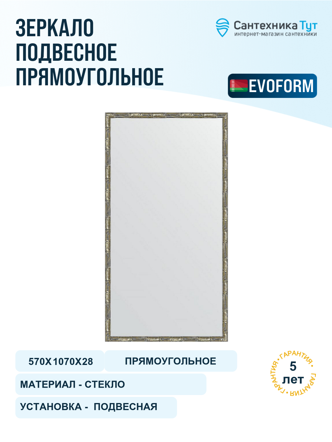 Зеркало Evoform Definite 107х57 BY 0728 в багетной раме - Серебряный бамбук 24 мм