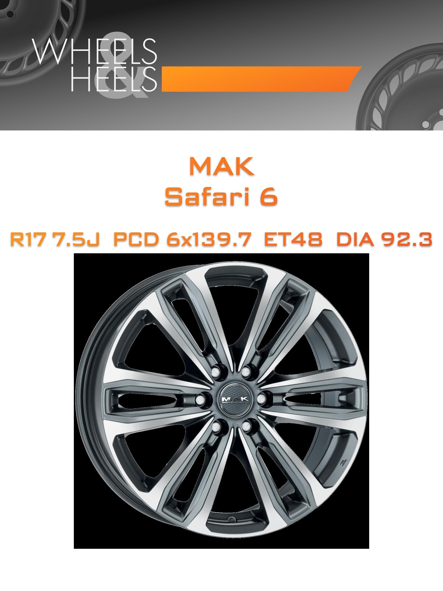 Диск автомобильный литой MAK Safari 6 17x7.5 6x139.7 et48 dia92.3 Серый с полированной лицевой частью