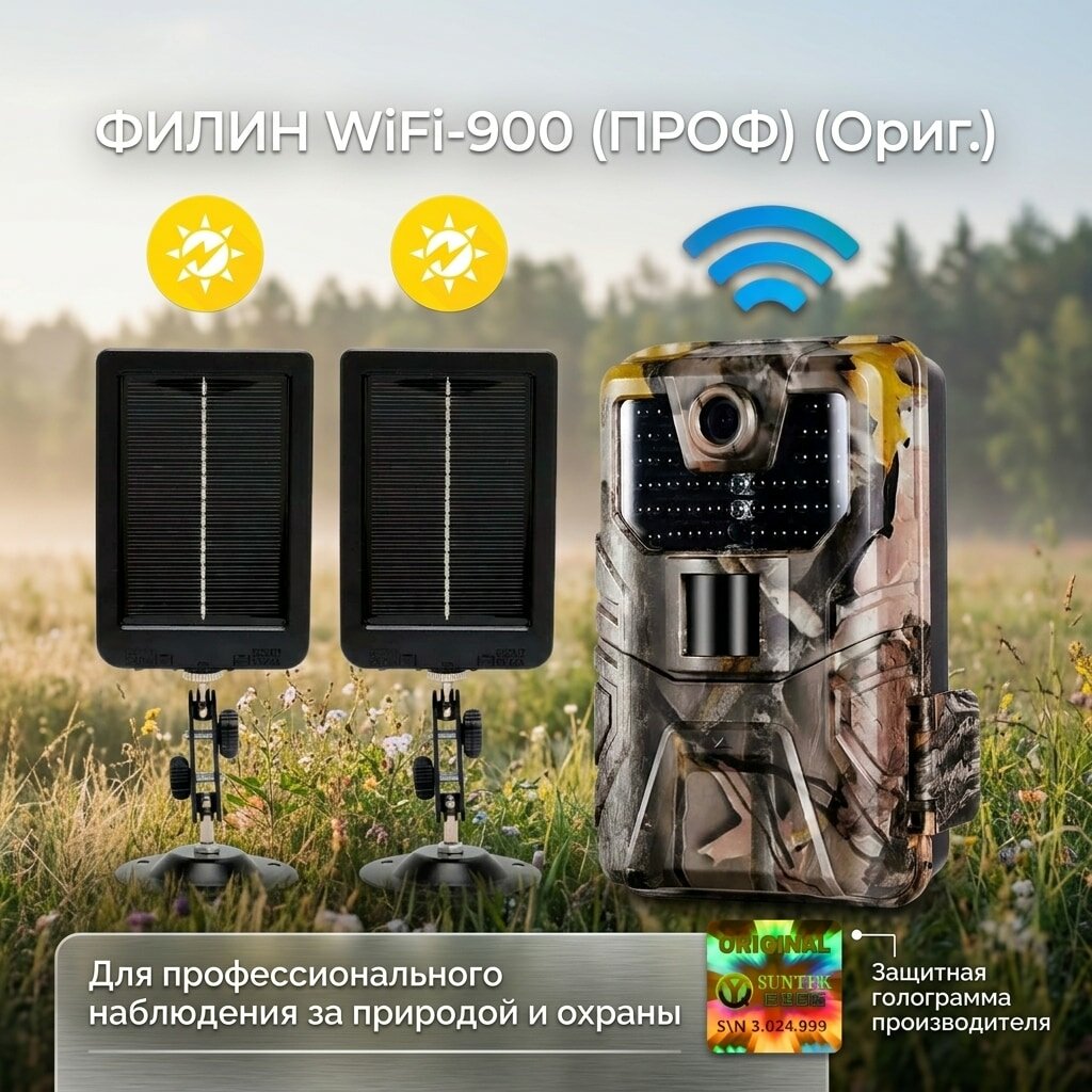 4К фотоловушка Филин WiFi-900 и ДВЕ солнечные панели SP(06)
