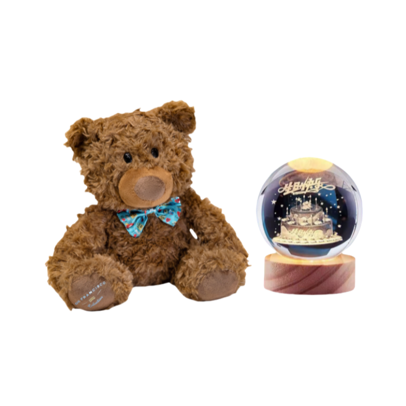 Плюшевый медведь унисекс YANGWAWAHEXIAOXIONGTIAOWU, 23CM EU, Bow Ties Bear+Happy Birthday Glowing Crystal Ball with Base