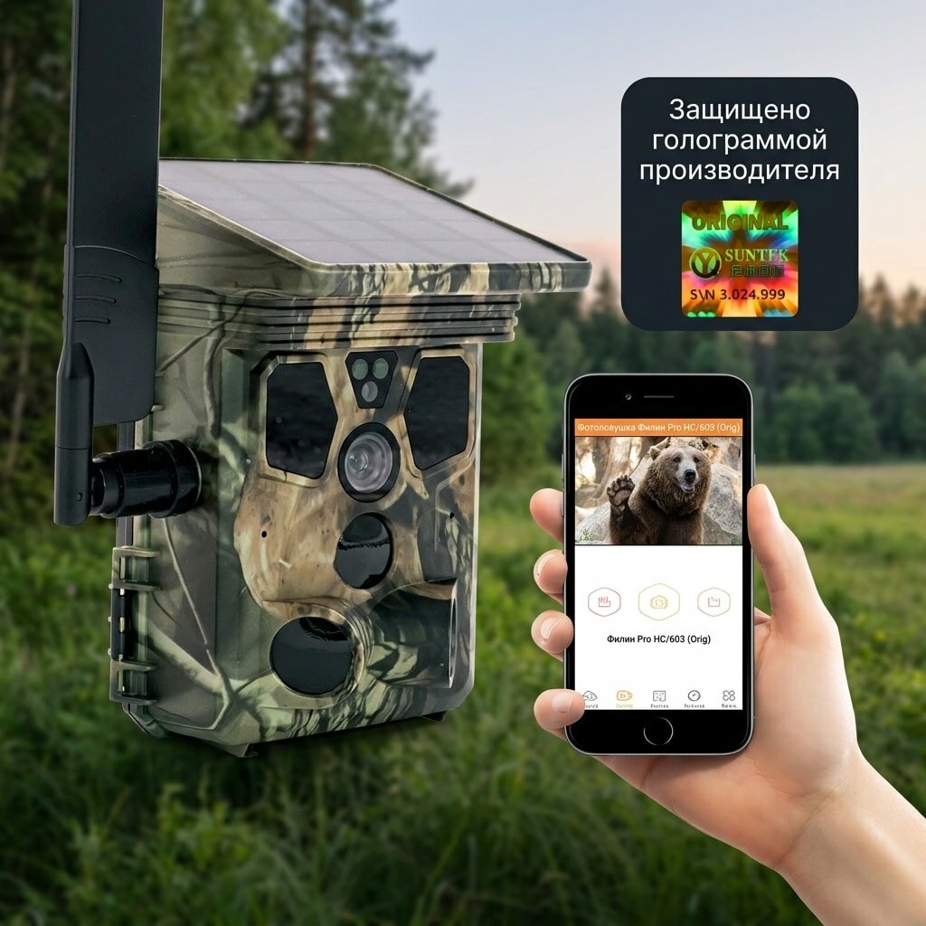 Фотоловушка 2К/4G Филин ProHC-603 с солн панелью, SIM картой