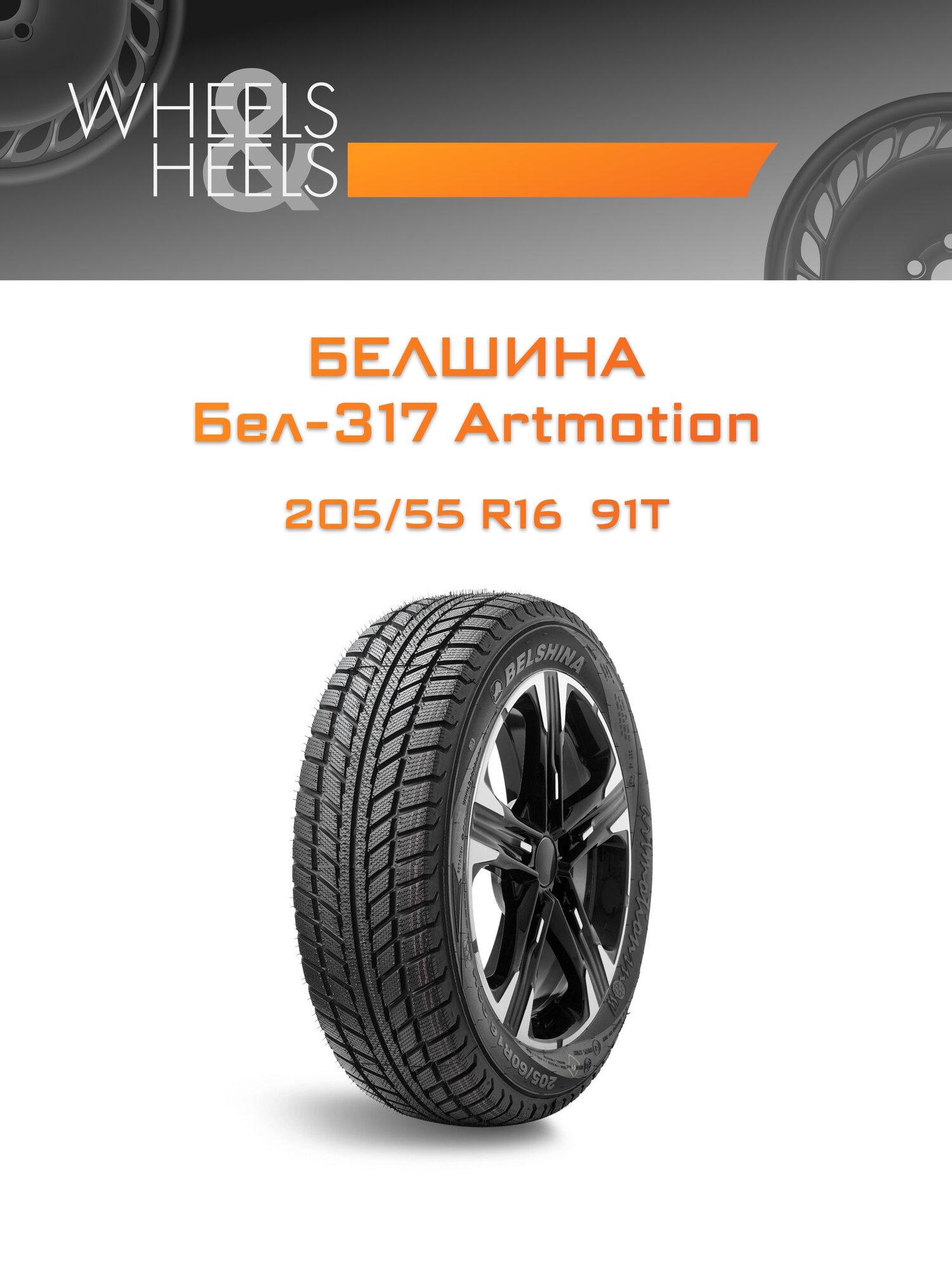 Шина автомобильная Белшина Бел-317 Artmotion 205/55 R16 91T WINTER, зимняя, универсальная