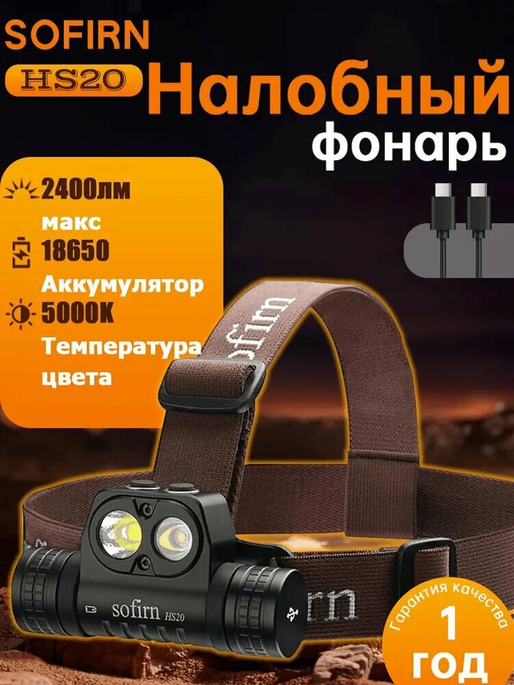 Sofirn HS20 XHP50 5000K 18650 фонарь налобный аккумуляторный Type-C налобный с индикатором двойного переключения 2400лм