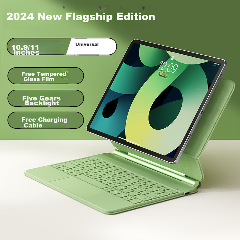 B.O.W HB354 магнитная клавиатура-чехол для iPad Air 4/5/6/7 и Pro 10.9/11 с подсветкой 5 уровней зеленый Цвет：Магнитный