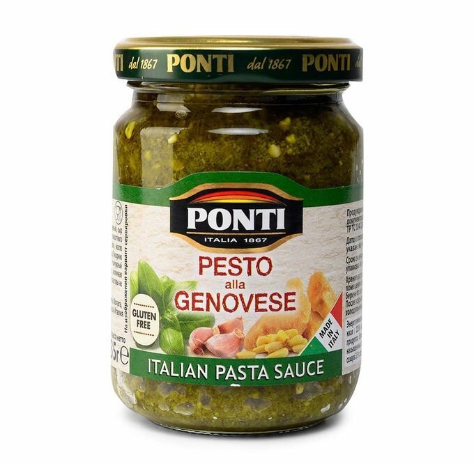 Соус Песто PONTI Pesto alla Genovese с базиликом, 135 гр стеклянная банка
