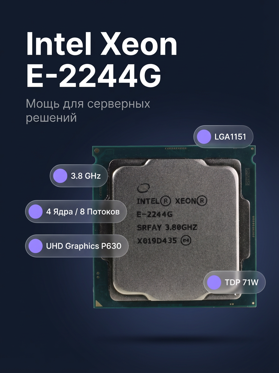 Intel Xeon E-2244G 3.8 GHz/4core/SVGA UHD Graphics P630/1+8Mb/71W/8 GT/s LGA1151