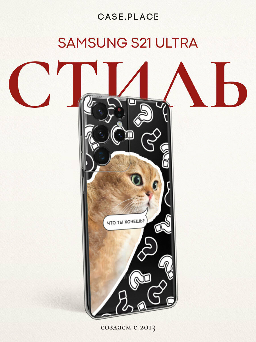 Чехол на Samsung Galaxy S21 Ultra / Самсунг S21 Ultra с принтом С котом парный, прозрачный