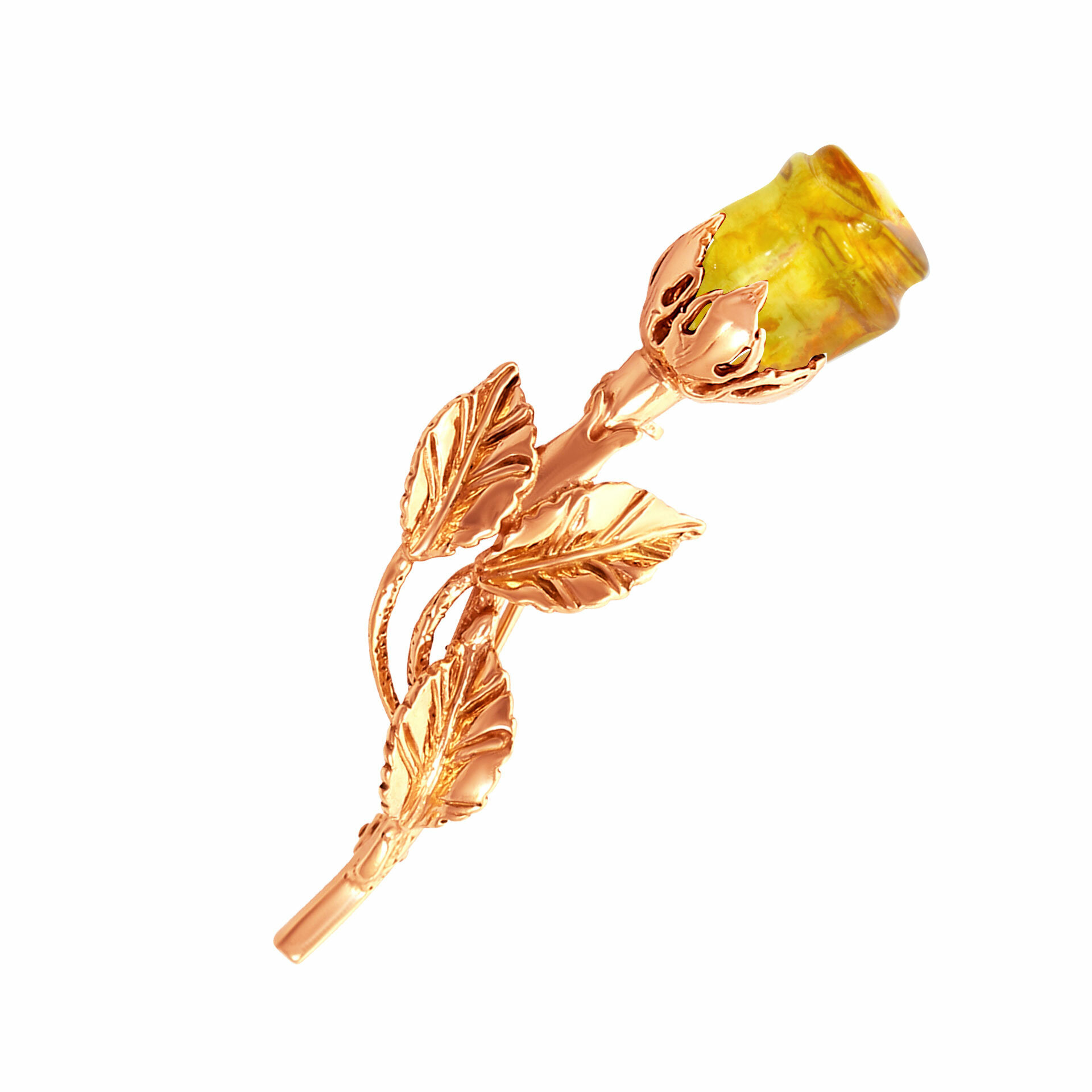 Брошь Diamant online, серебро, 925 проба, золочение, янтарь