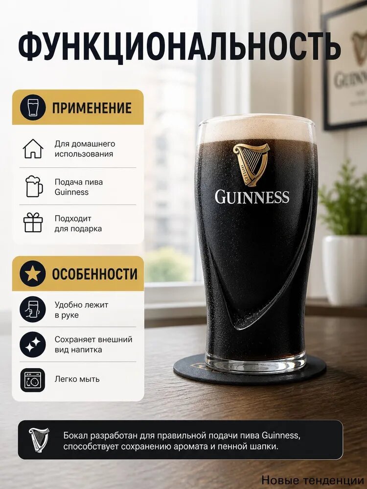 Кружка пивная "Guinness" 500 мл, 1 шт