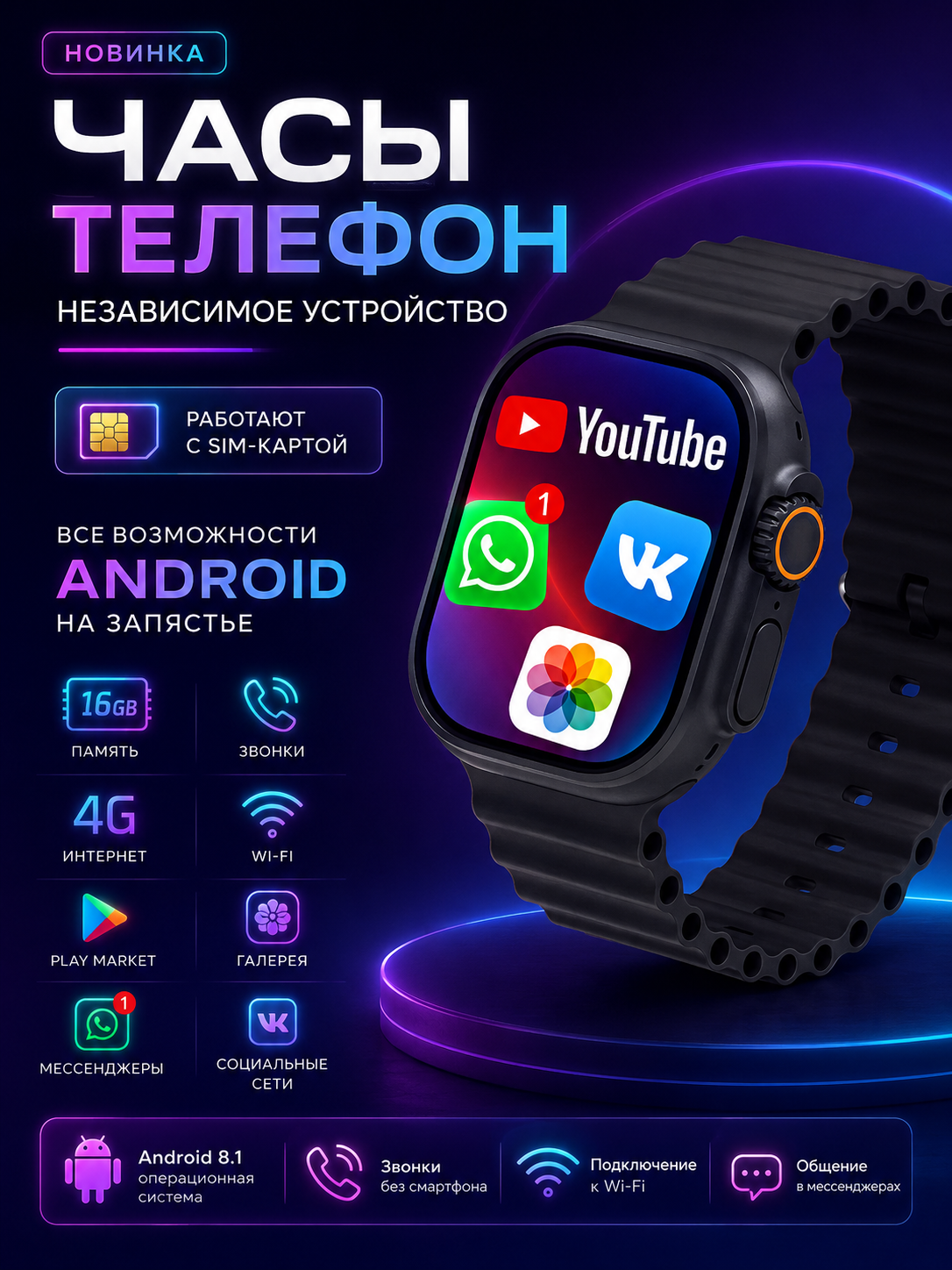 Смарт часы X9 CALL Умные часы 4G PREMIUM Series Smart Watch AMOLED, GPS, iOS, Android, Bluetooth Звонки, Черный