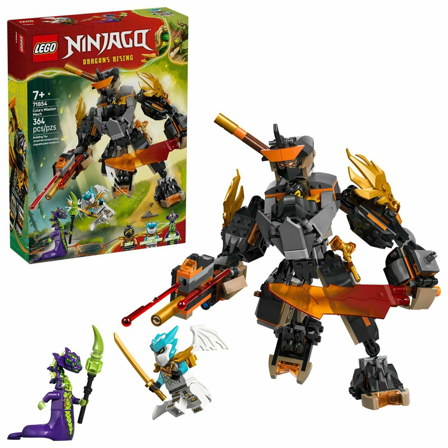 Конструктор LEGO Ninjago Миссионный мех Коула и Дракон Зейн, 364 деталей, возраст 7+, 71854