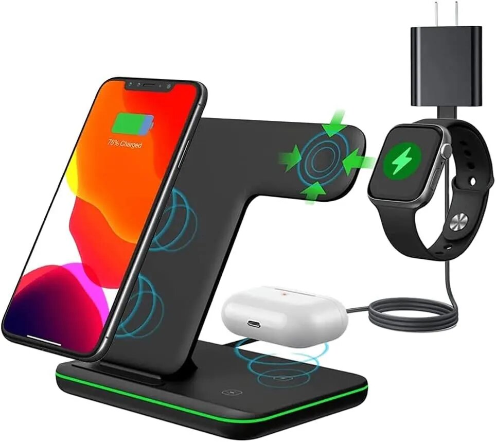 15 Вт 3 в 1 Быстрая загрузка док-станции Qi Wireless Support для iPhone 14/13/12/11 iWatch 7/6/Airpods