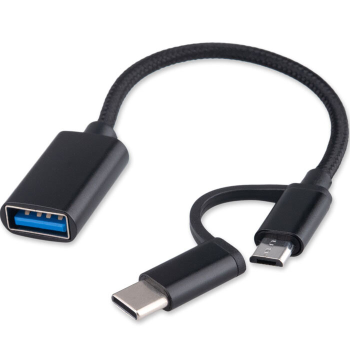 Адаптер USB-Cm/Af OTG Cablexpert A-OTG-CMAF2-2in1 переходник гнездо-штекер - кабель 0.2м чёрный
