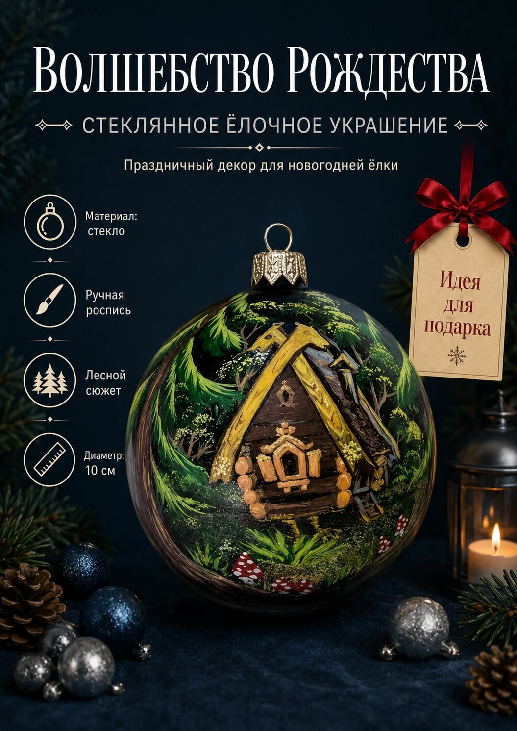 Шар на елку Избушка Бабя Яги 10см