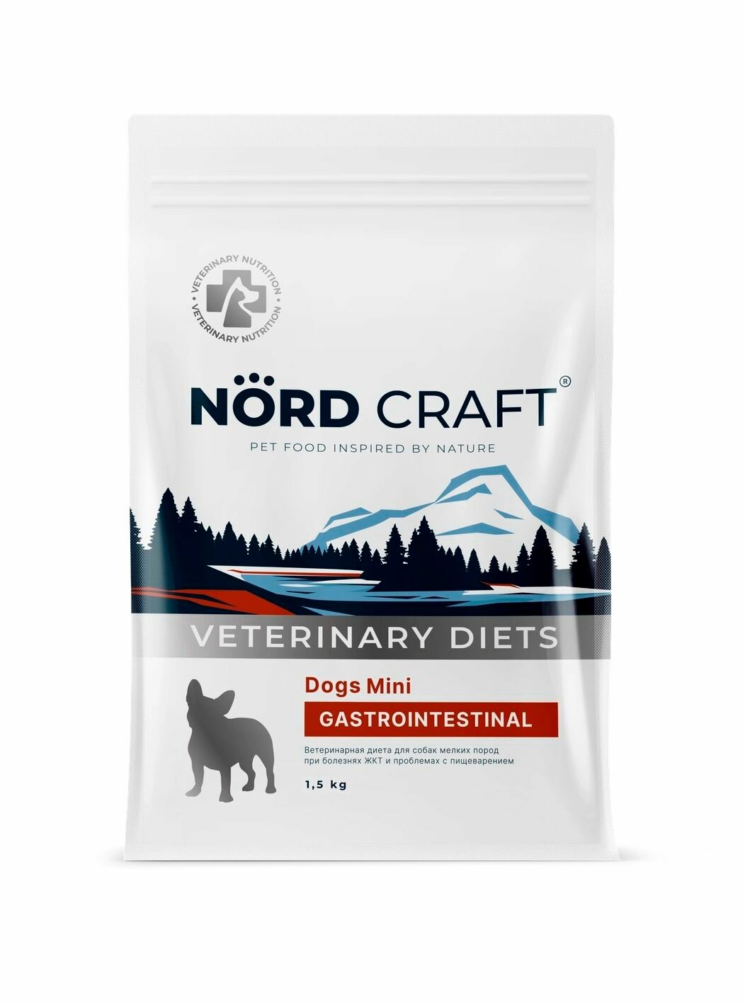 NORD CRAFT Корм сухой Dogs Mini Gastrointestinal Диета для собак мелких пород при болезнях ЖКТ и проблемах с пищеварением, 1500 гр