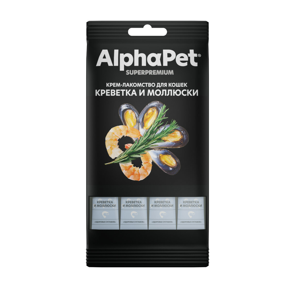 AlphaPet Superpremium Крем-лакомство для кошек, с креветкой и моллюском, 4х12 г, 1 пачка