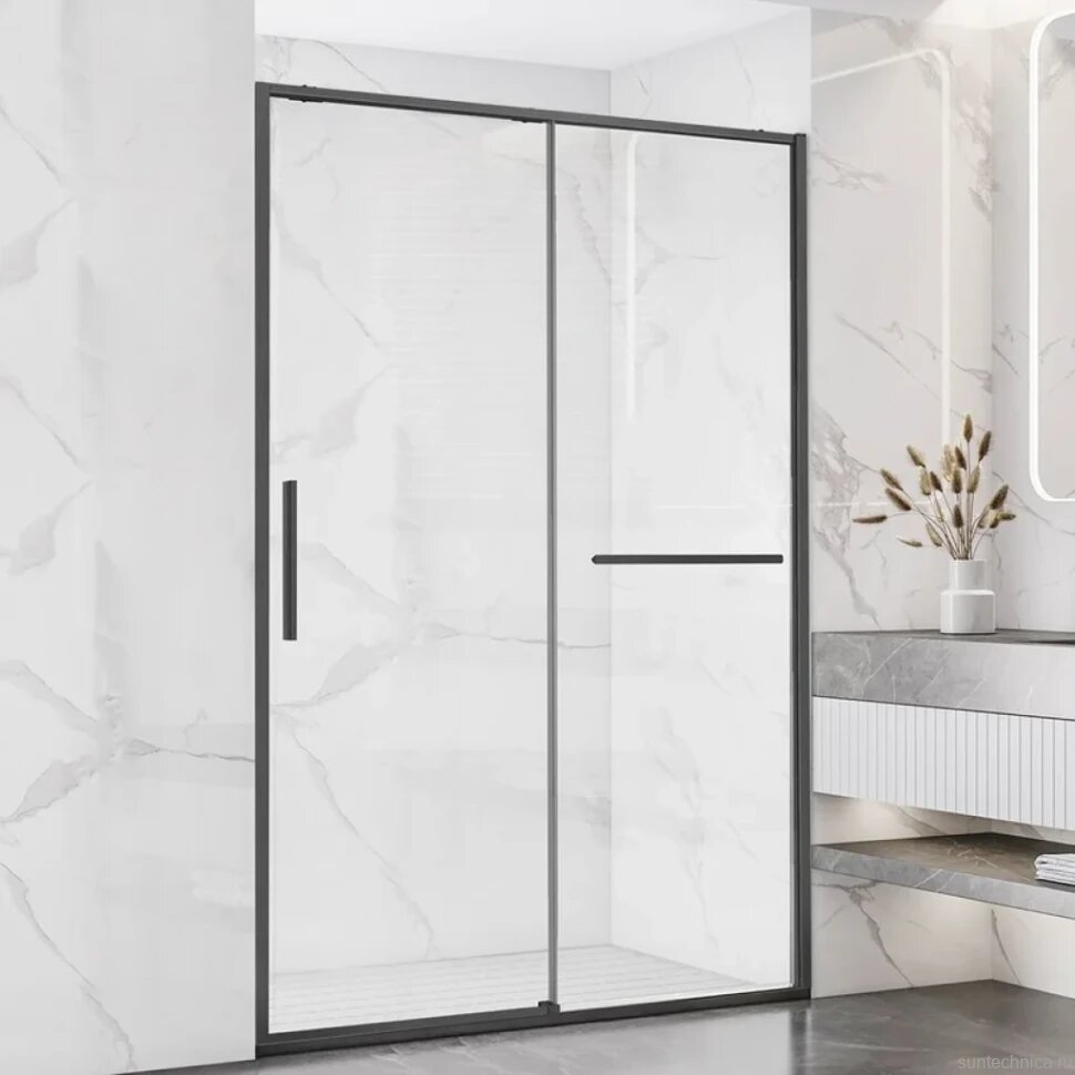 Душевая дверь в нишу Vincea Slim Soft VDS-1SS150CLGM 150 см профиль вороненая сталь, стекло прозрачное