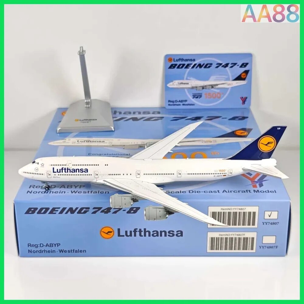 Модель самолета YY Wings 1:400 Lufthansa Boeing 747-8 D-ABYP, металлическая коллекционная