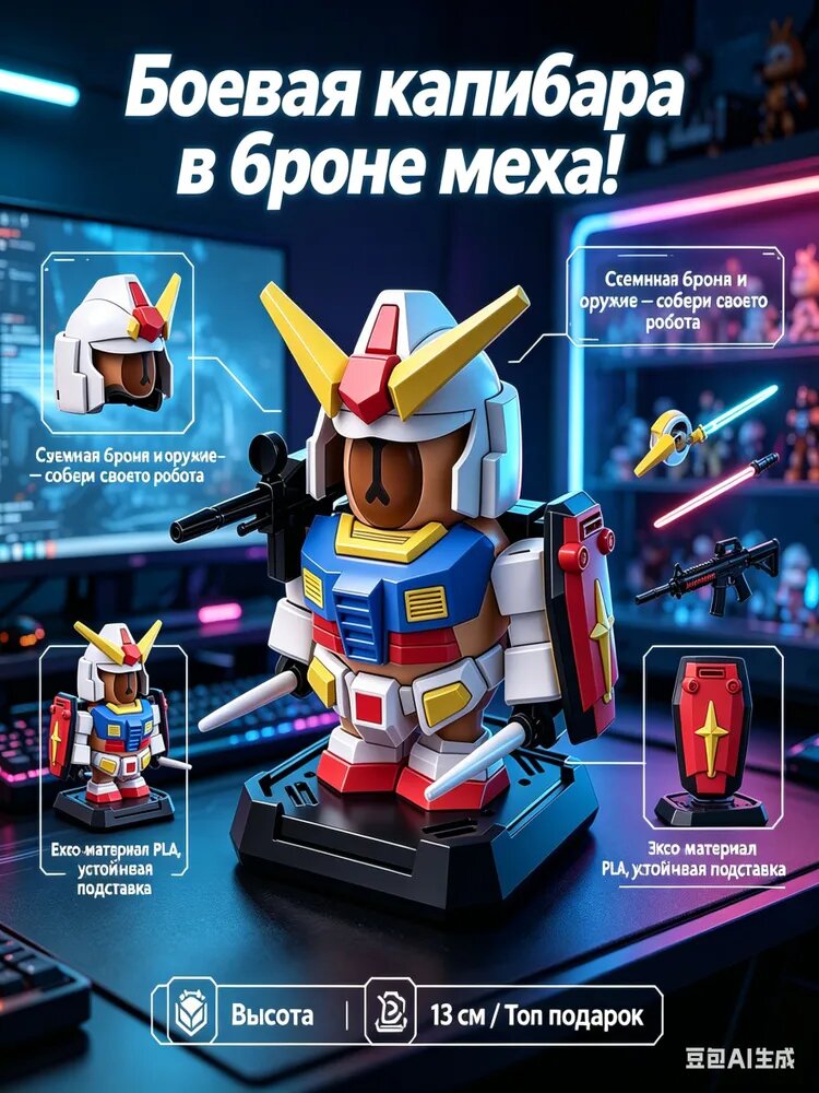 Сборная модель меха, аниме фигурка робот-капибара из PLA пластика, забавная статуэтка животного в броне/декор на стол и подарок гику.