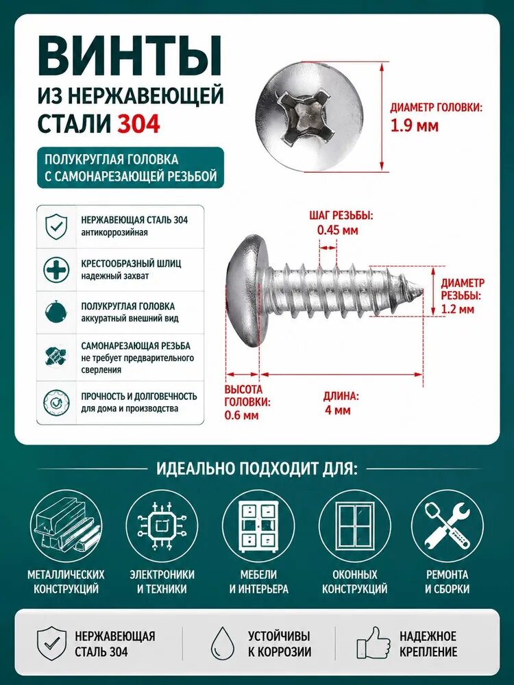 Саморезы 1.2 x 4 мм 100 шт. 0.1 кг.