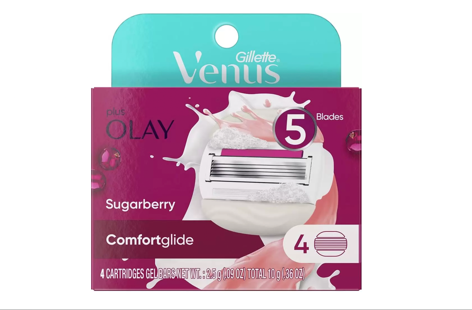 Сменные кассеты Gillette Venus Comfortglide & Olay Sugarberry, 4 шт, с ароматом спелых ягод.