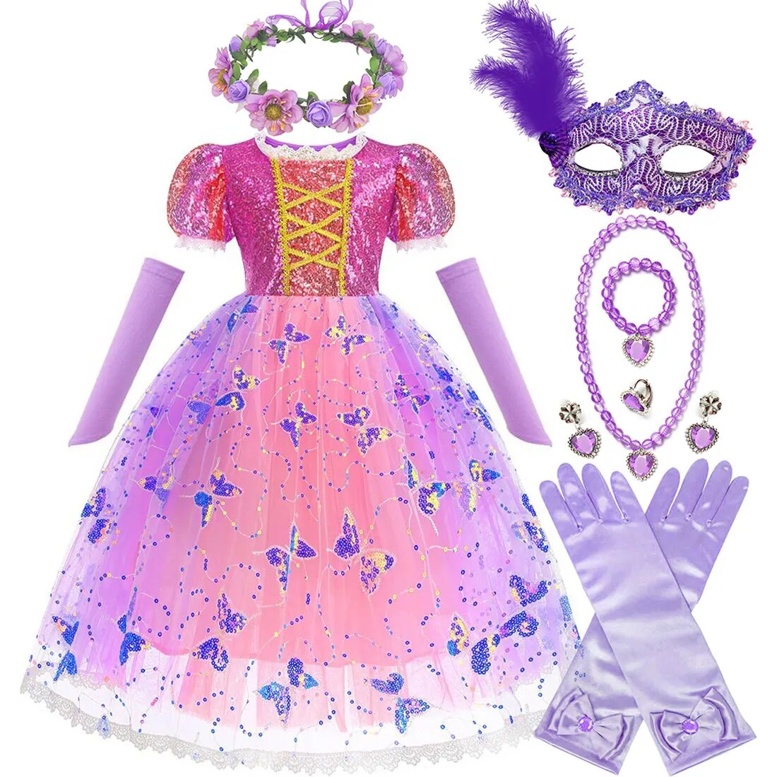 Платье Рапунцель, набор Rapunzel Set 3, 9-10 лет (150см), сиреневый