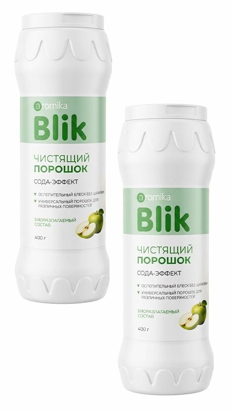 Aromika Blik Чистящий порошок для кухни Свежесть сада сода-эффект Яблоко (2уп по 400гр)