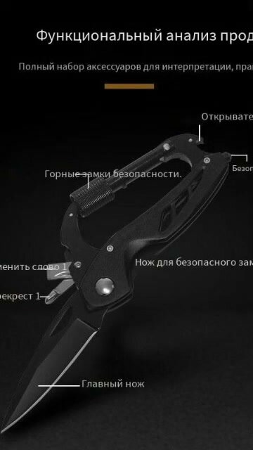 Карабин вспомогательный для ключей и снаряжения, компактный, прочный, матовый чёрный, 17.6×21.8×19.2 см, 0.98 кг — фото 1