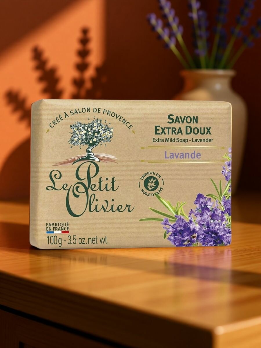 LE PETIT OLIVIER Мыло экстра нежное питательное Лаванда Lavender Soap, 100 г.