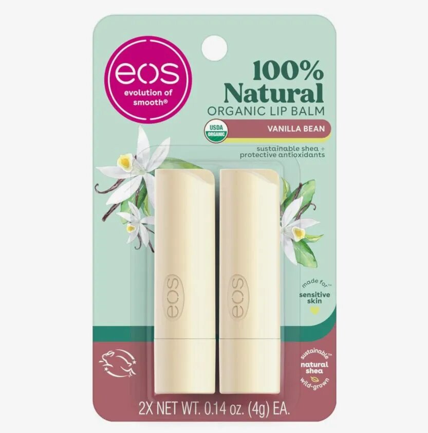 EOS Бальзам для губ Vanilla Bean, Ваниль, 2 шт. по 4 г.
