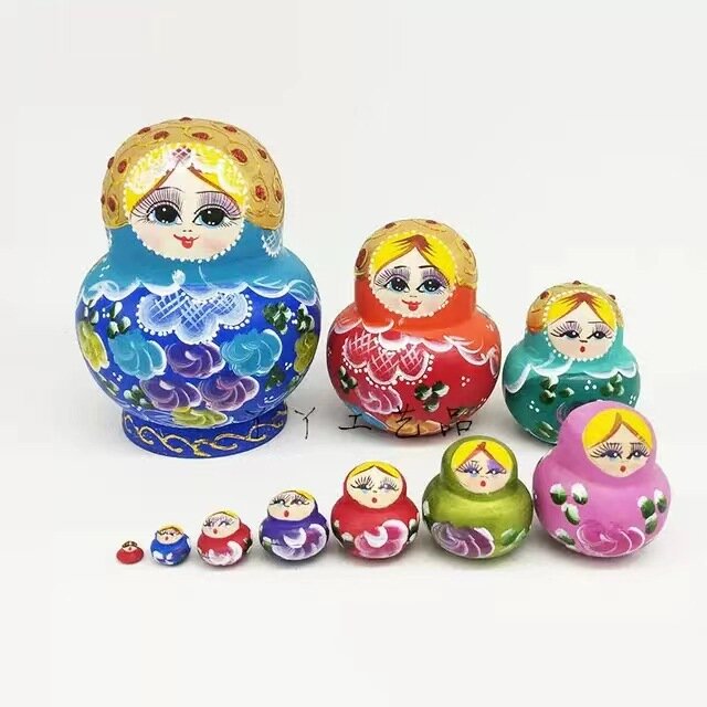 10-слойная деревянная русская матрёшка с животными и цветочным узором синяя сувенирная декоративная игрушка для