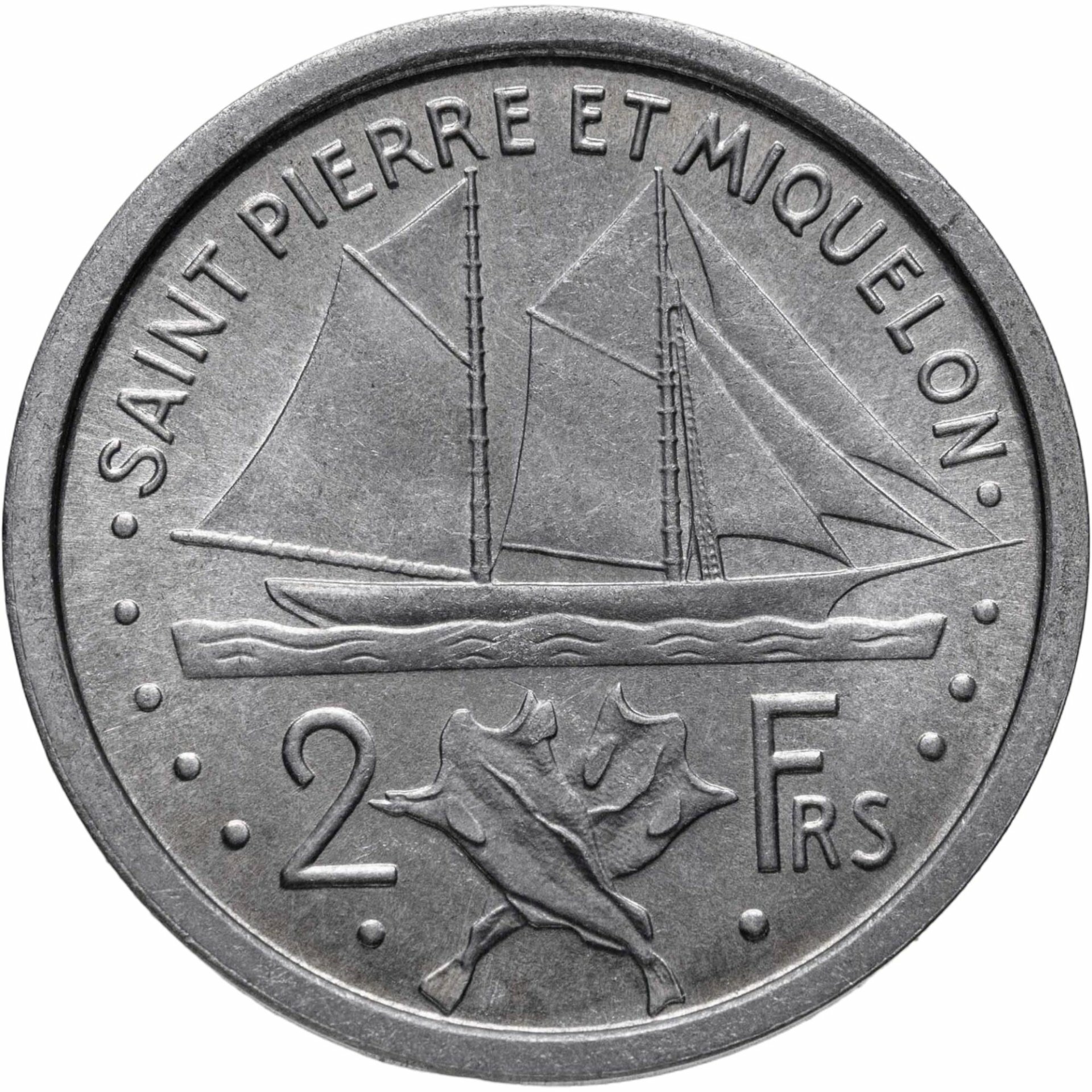 Сен-Пьер и Микелон 2 франка francs 1948, Алюминий, в сохранности AU-UNC