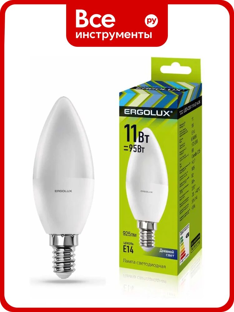 Электрическая светодиодная лампа Ergolux LED-C35-11W-E14-6K Свеча 11Вт E14 6500K 13620
