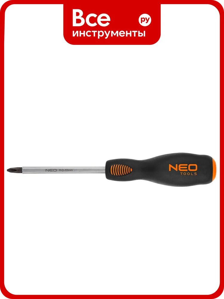 Крестовая ударная отвертка NEO Tools с CrMo стержнем, прямой черно-оранжевой рукоятью, намагниченный наконечник, бытовой
