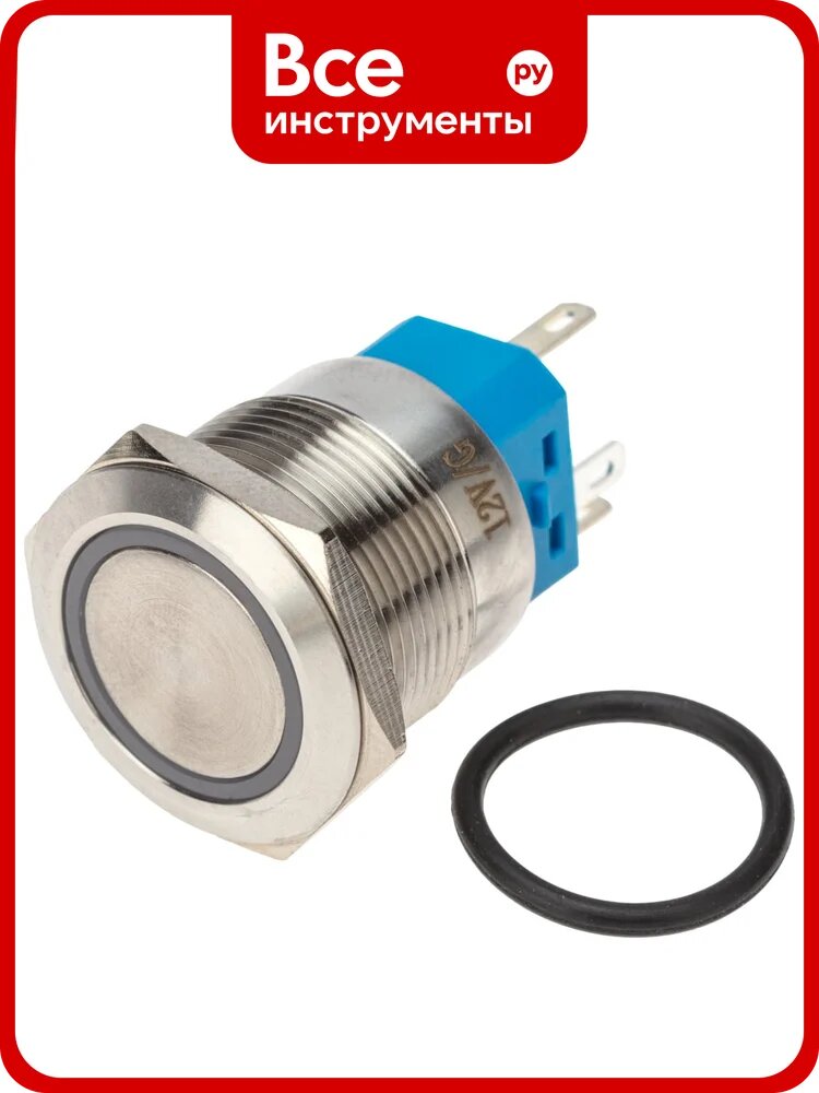 Антивандальная кнопка REXANT d 22, 12В(LED), без фиксации, (5с), OFF-(ON)/ON-(OFF), подсветка зеленая,