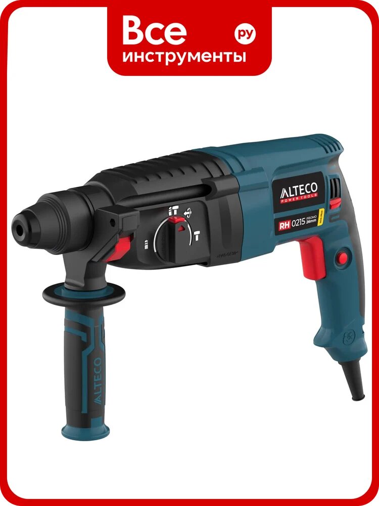 Перфоратор Alteco RH 0215 promo 27501, мощность 800 Вт, сила удара 3 Дж, 4 режима, вес 2.8 кг, с виброзащитой и щеточным