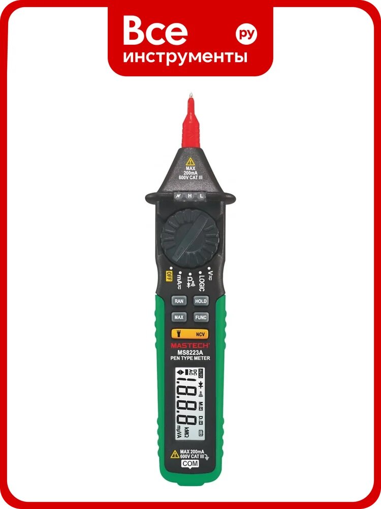 Мультиметр Mastech MS8223A, с бесконтактным датчиком напряжения, 2 батарейки 1.5В ААА
