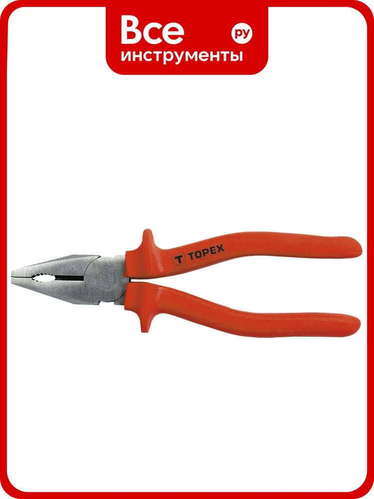 Плоскогубцы TOPEX, углеродистая сталь, прямые губки с полукругом, противоскользящие рукоятки, диэлектрическое покрытие