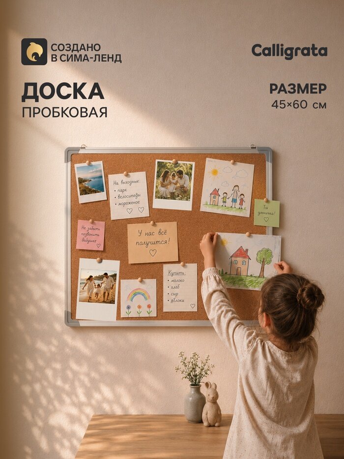 Доска пробковая 45 × 60 см, в алюминиевой рамке, CALLIGRATA