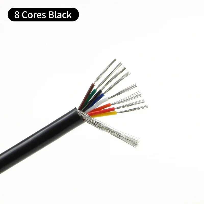 Экранированный провод UL2547 для наушников 28AWG, Черный, Black x 8 Cores, 1 meter