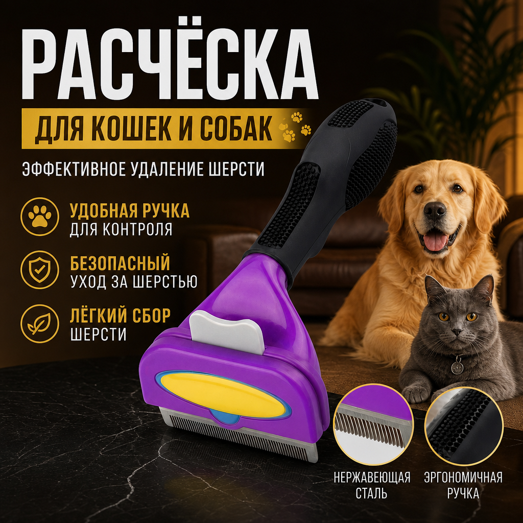 Фурминатор для вычесывания подшерстка питомцев, удаление подшерстка
