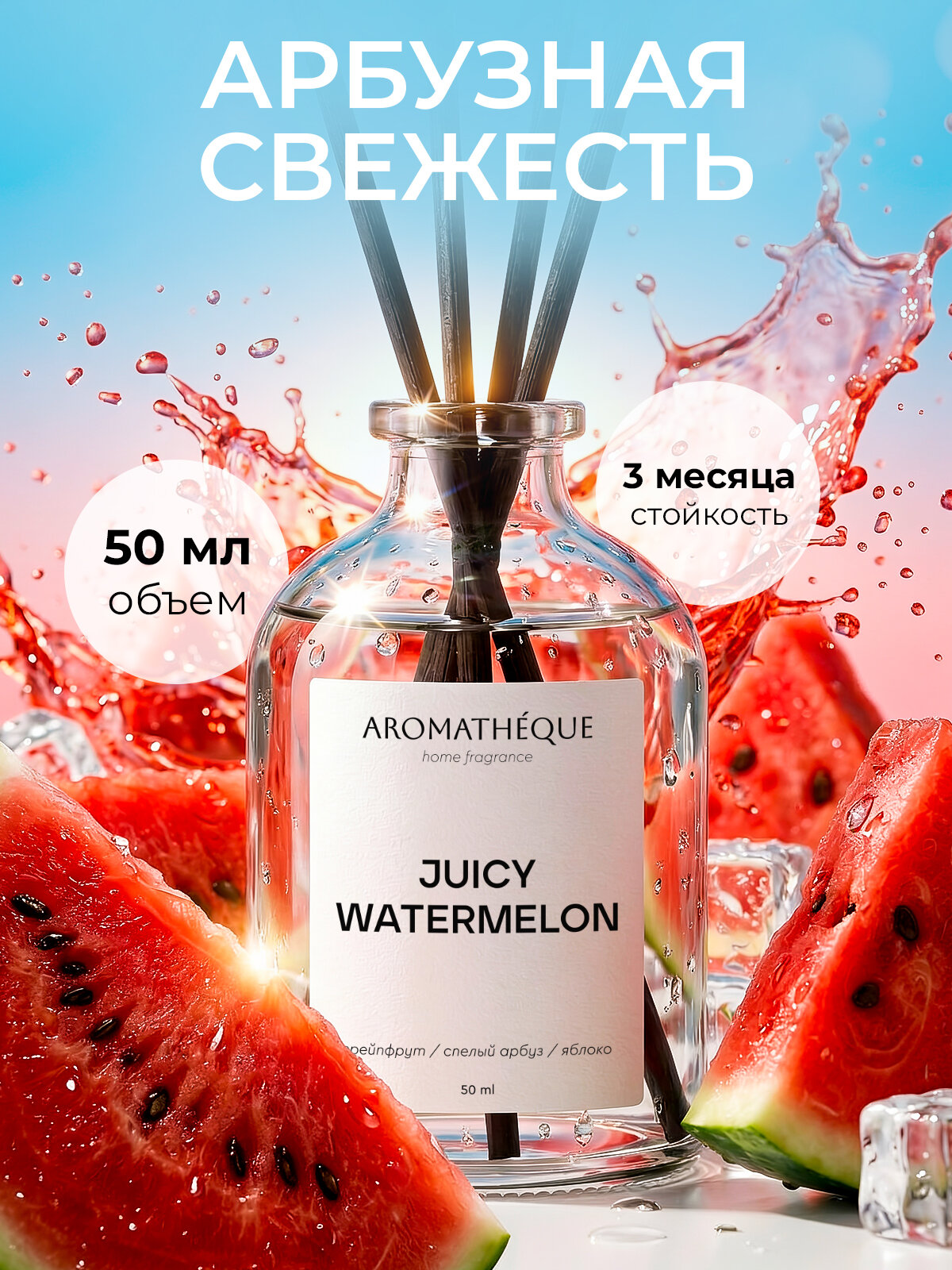 Диффузор для дома с палочками "Сочный арбуз" 50мл/Диффузор для дома