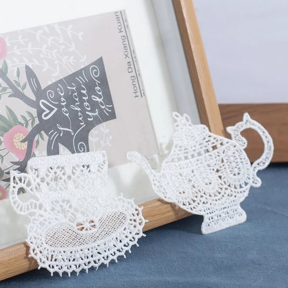 Кружевные аппликации чашка и чайник , набор 2 шт, для ручной шитья и DIY