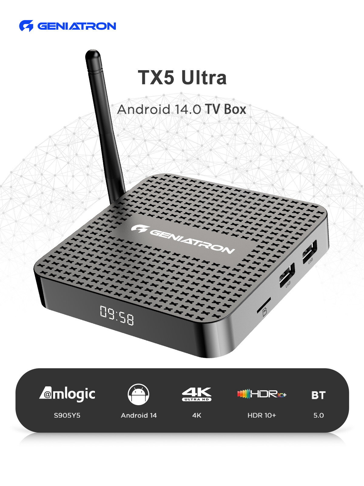 Медиаплеер GENIATRON TX5 Ultra 4GB/32GB Amlogic S905Y5 смарт ТВ приставка, Android 14.0/Караоке-система караоке приставка смарт ТВ караоке Android 14 приставка